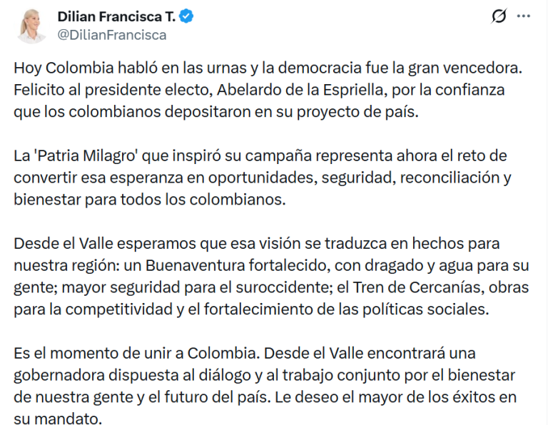 “Es momento de unir a Colombia”: mensaje de gobernadora Dilian Toro al ...